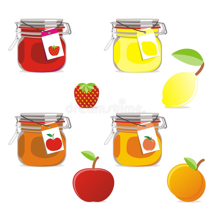 Vector Set of Jars with Berry and Fruit Jam. Stock Vector ...