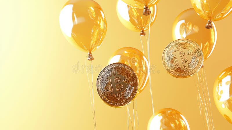 Isolated 8K Realistic 3D Render of Bitcoin Balloons Doodle Stock ...