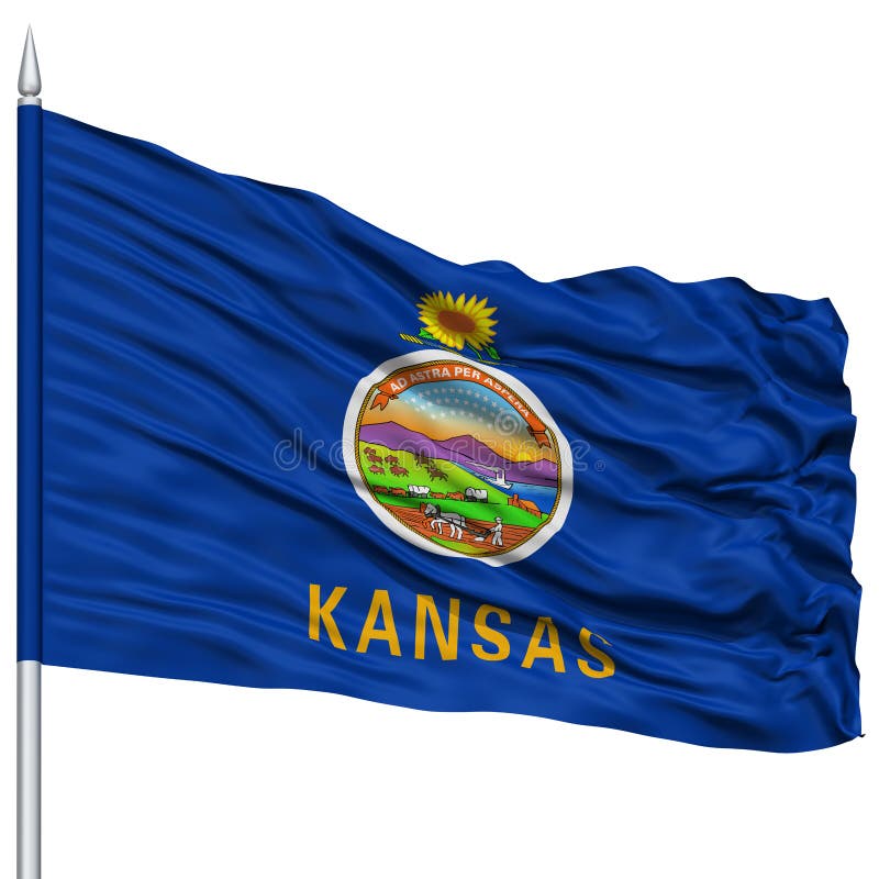 Isolated Kansas Flag on Flagpole, USA State Stock Illustration ...