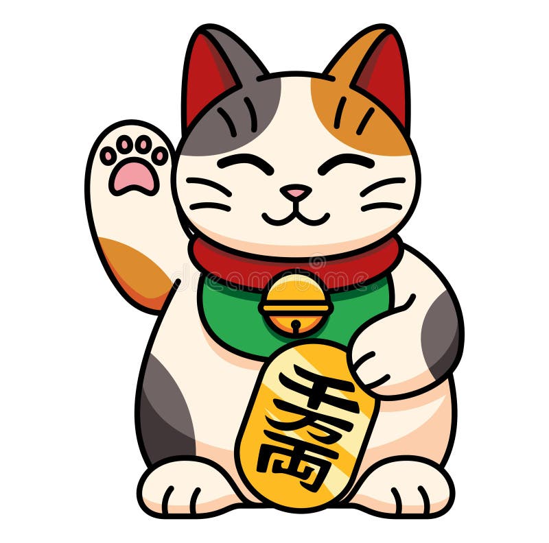 Isolated Kawaii Asian Cat. Neko with One Hand Up Stock Vector ...