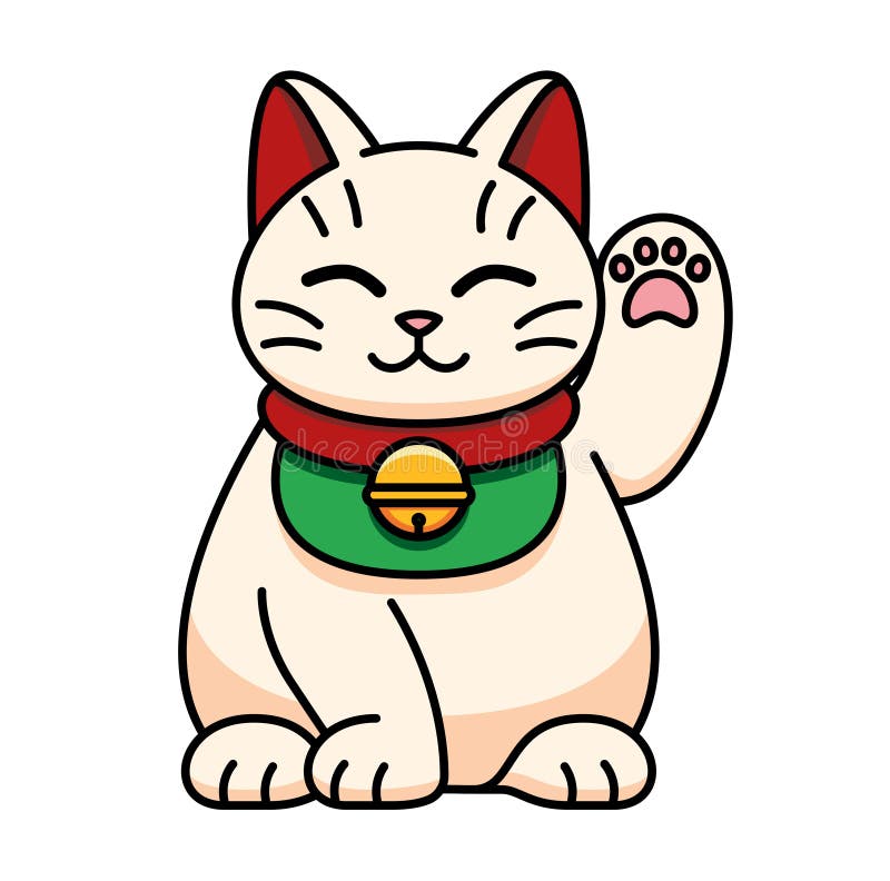 Isolated Kawaii Asian Cat. Neko with One Hand Up Stock Vector ...