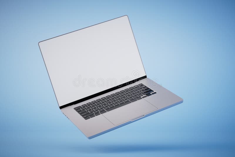 Isolated Laptop with Empty Space on Blue Background. 3d Render Stock ...