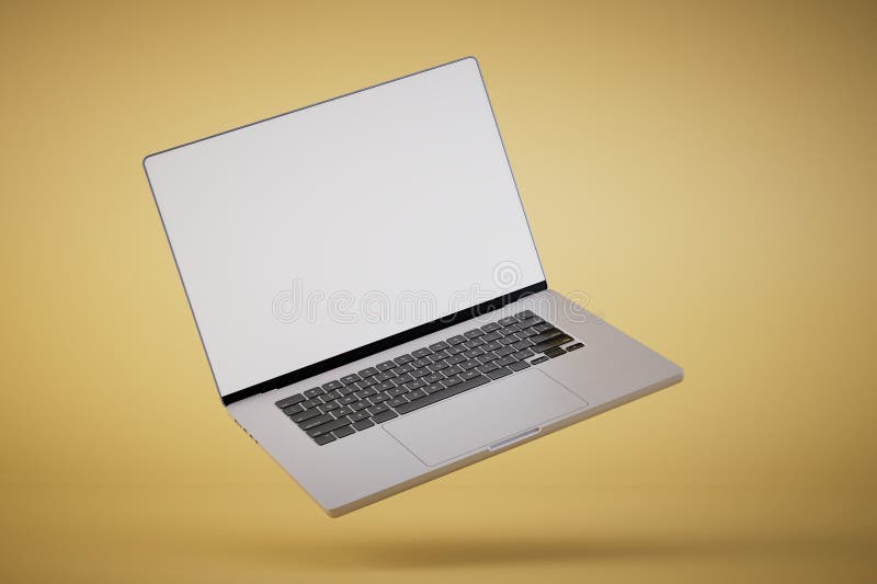 Isolated Laptop with Empty Space on Yellow Background. 3d Render Stock ...
