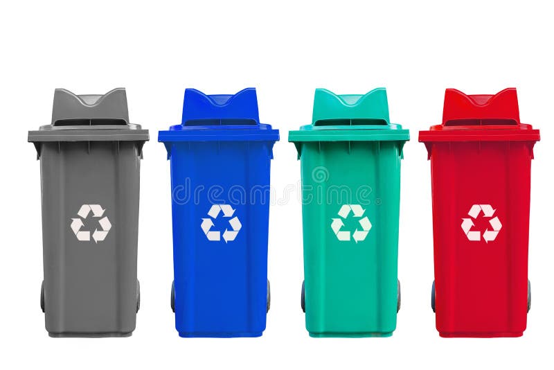 Isolated Large Four Color Garbage Bins with Wheel Stock Image - Image ...