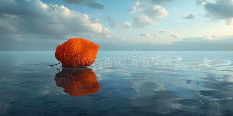 Isolated Leaf on a Vast Expanse of Water, a Symbol of Solitude and ...