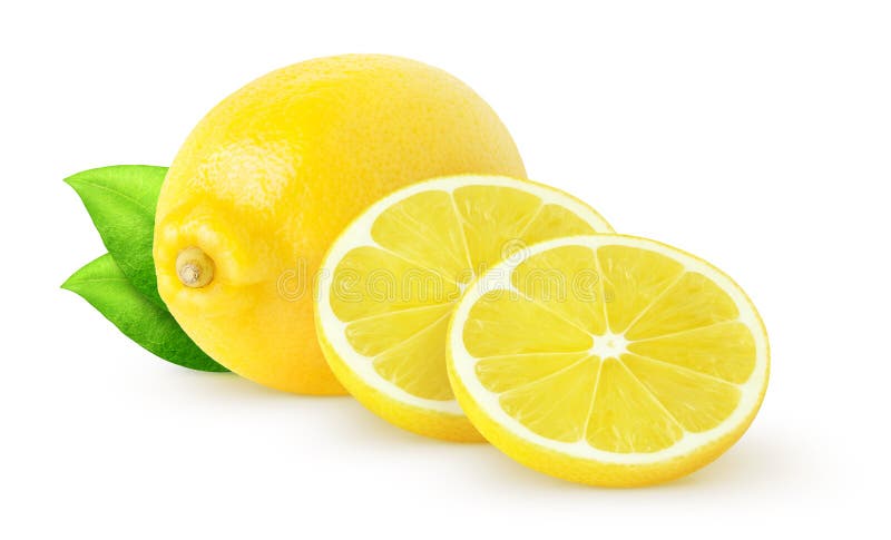 Isolated Lemons. Whole Lemon Fruit and Slices with Leaves Isolated on ...