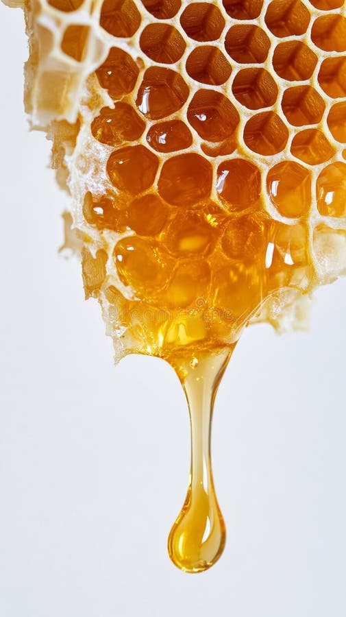 Isolated Light Background Honeycomb Cells Dripping Honey Stock Photos ...