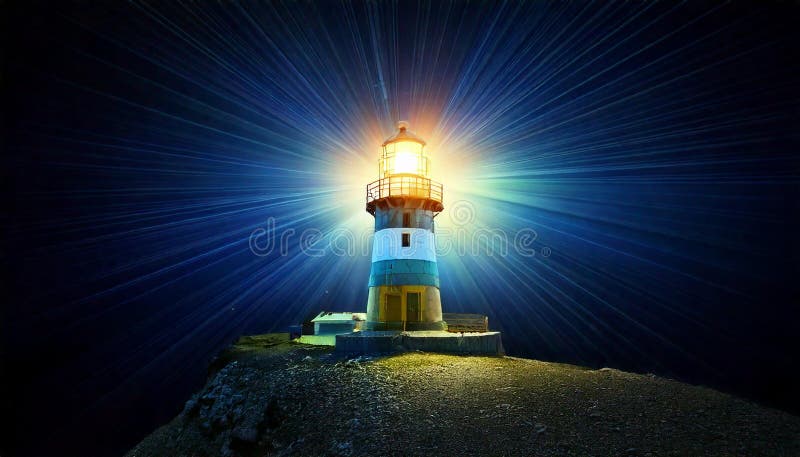 Isolated Lighthouse Glowing Bright Against Dark Background Stock ...