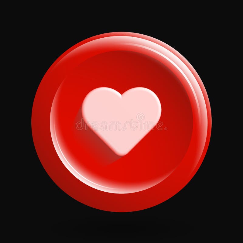 Isolated Like Icon. Red 3D Heart Button in Round Shape Stock Vector ...