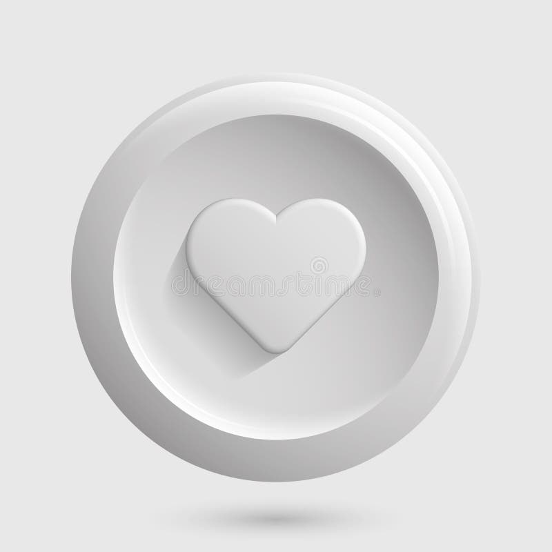 Isolated Like Icon. White 3D Heart Button in Round Shape Stock Vector ...