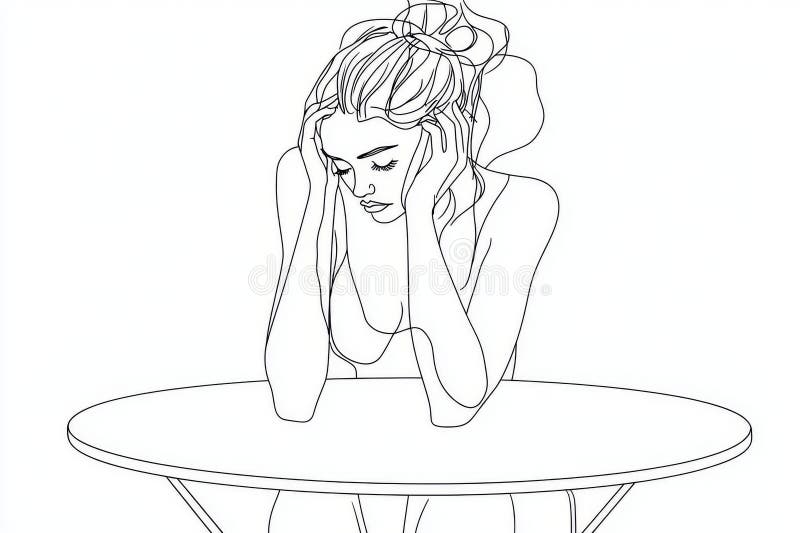 Isolated Line Drawing of a Thinking Lady Stock Illustration ...