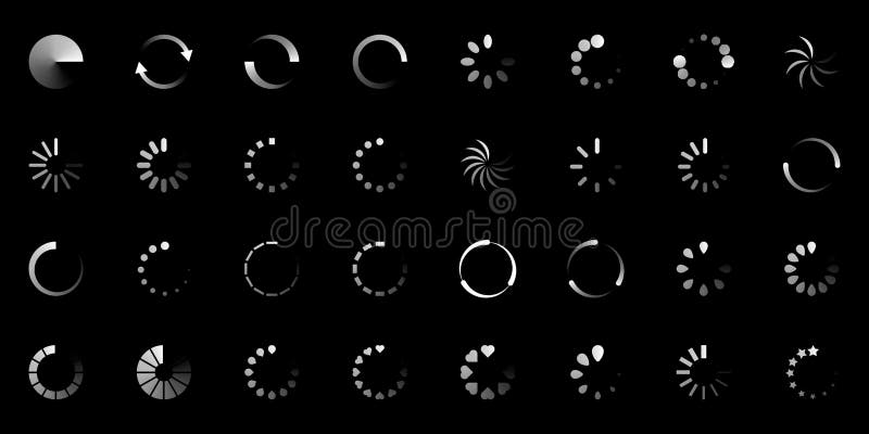 Isolated Loading Icon Set On Black Background, Vector Illustration ... Isolated Loading Icon Set On Black Background, Vector Illustration ...