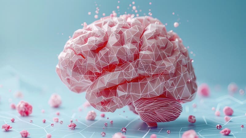 Isolated Low Poly Brain Illustration on Blue Background Stock ...