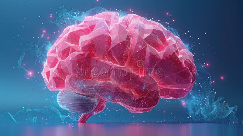 Isolated Low Poly Brain Illustration on Blue Background Stock ...