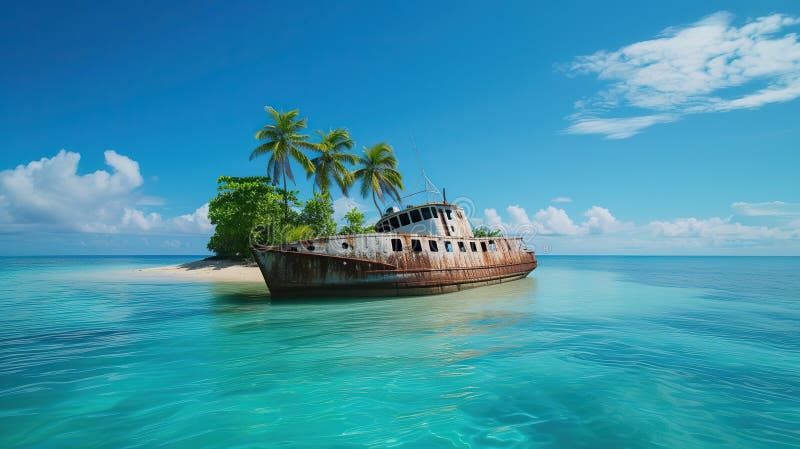 Isolated Luxury Liner Stranded on a Tropical Island Oasis with Azure ...