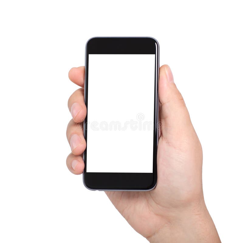 Isolated Male Hand Holding a Phone with White Screen Stock Photo ...