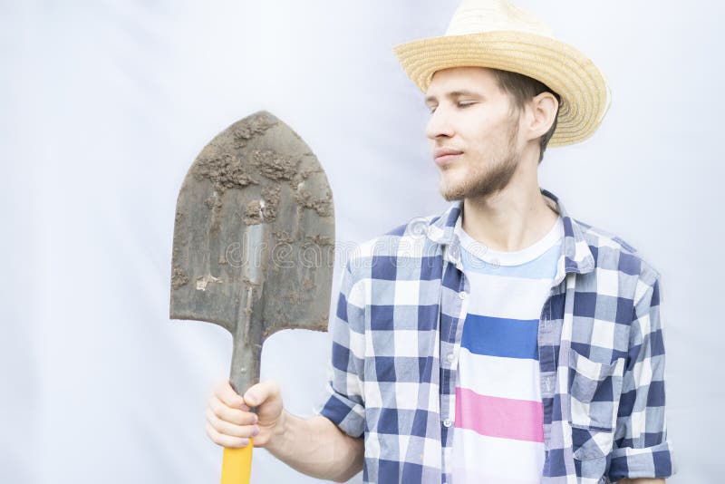Man Holding Garden Equipment Tools with Copy Space F Stock Image ...
