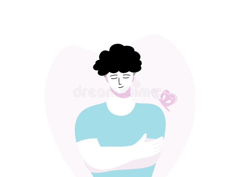 Isolated of a Man Hugging Self, Self-hugging Concept in Flat Vector ...
