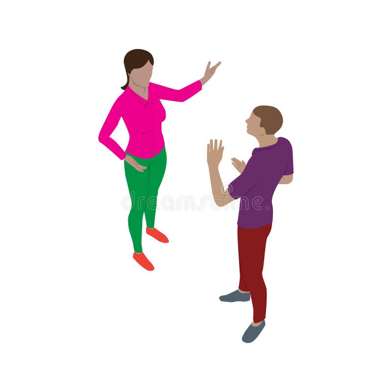 Isolated Man And Woman Talk Emotionally While Standing Scene Of People