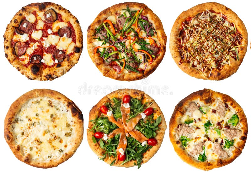 Isolated Many Different Pizza Menu Design Collage Stock Photo - Image ...