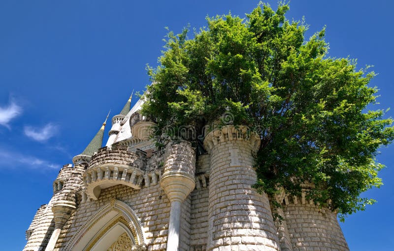 Medieval Castle Replica Soars into Blue Sky Stock Image - Image of ...