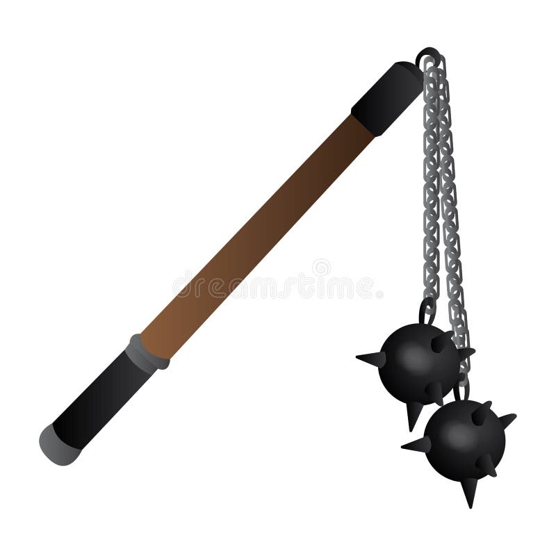 Flail Weapon with Brown Wooden Grip and Steel Spiked Ball on Chain ...
