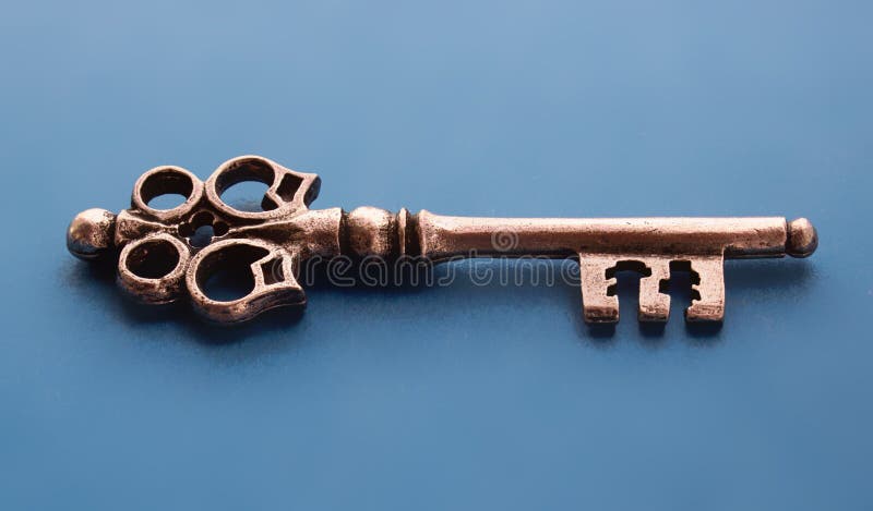 Isolated Metal Old Key on the Blue Background 4 Stock Photo - Image of ...