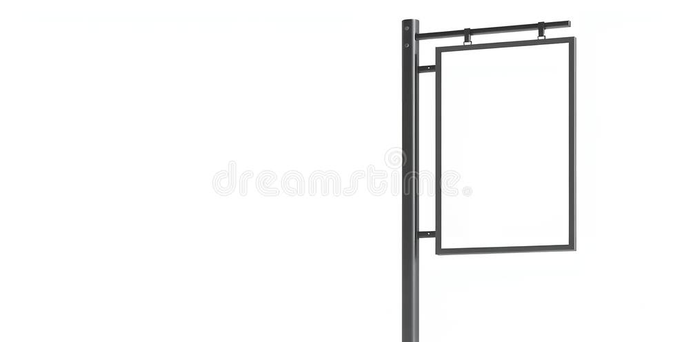 Isolated Metal Sign Post with Blank Rectangular Sign Hanging Against a ...