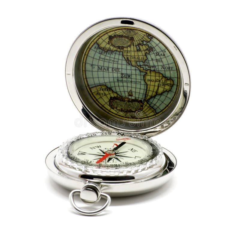Isolated Metallic Compass Over White Stock Image - Image of close ...