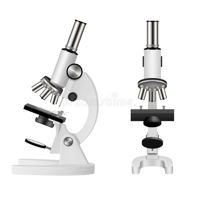 Isolated Microscope Realistic Illustration. Front and Side View Stock ...
