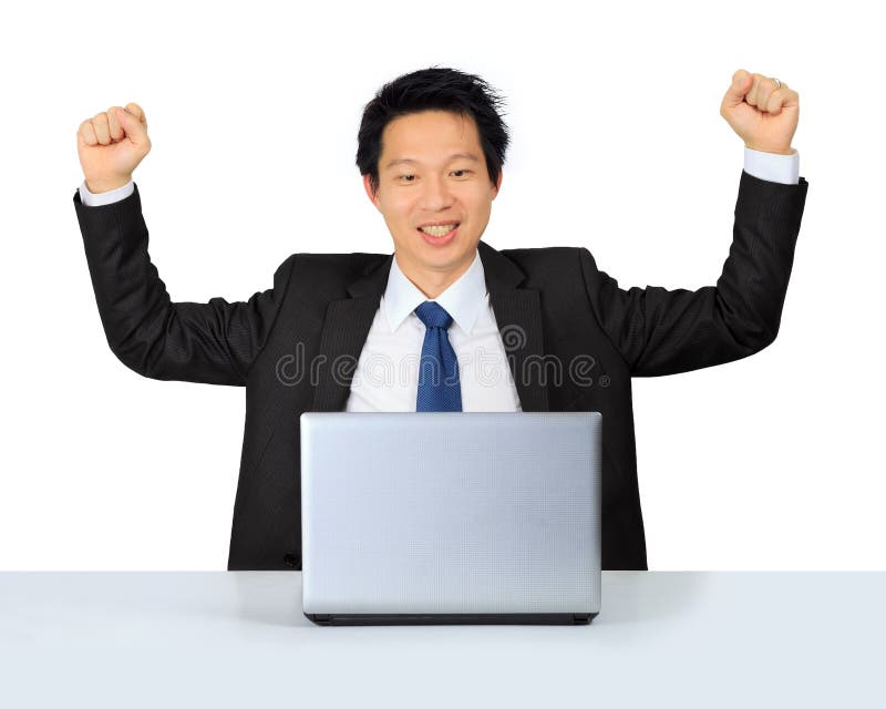 Isolated Middle Age Asian Business Man with Very Exiting Express Stock ...