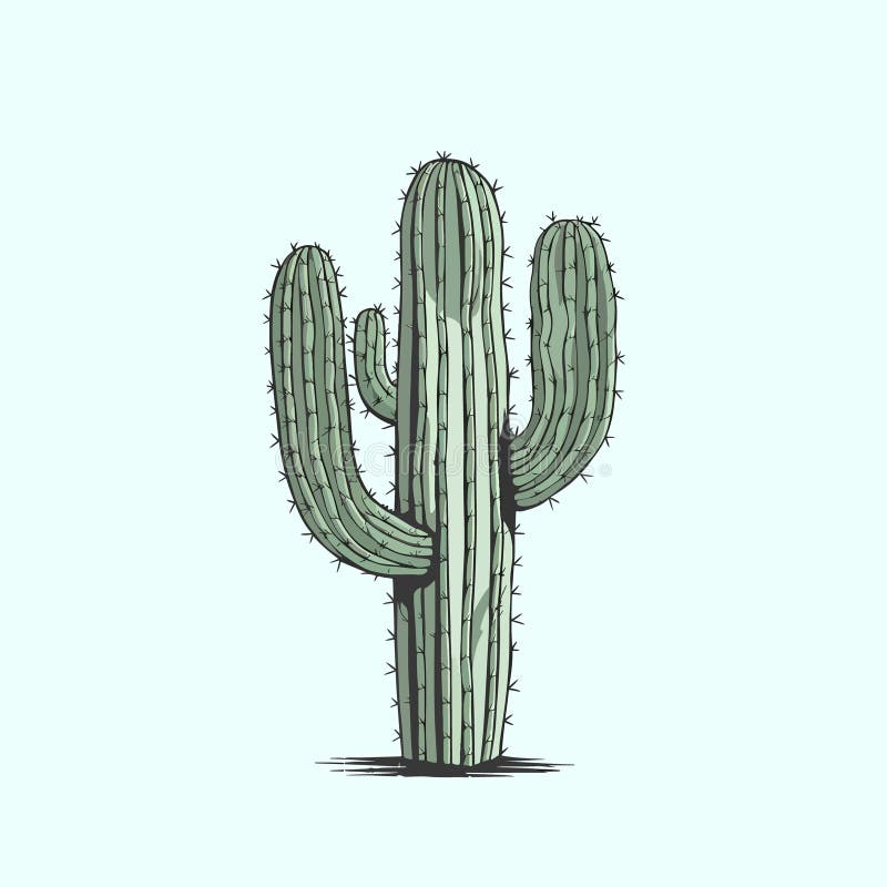 Minimal Saguaro Cactus Tree Illustration with Desert Style on White ...
