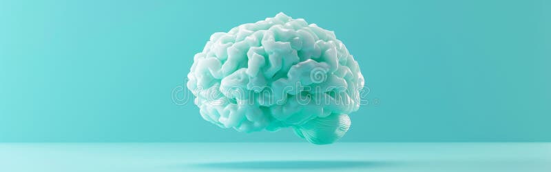 An Isolated, Mint Green Brain Floats in Mid-air Against a Light Blue ...