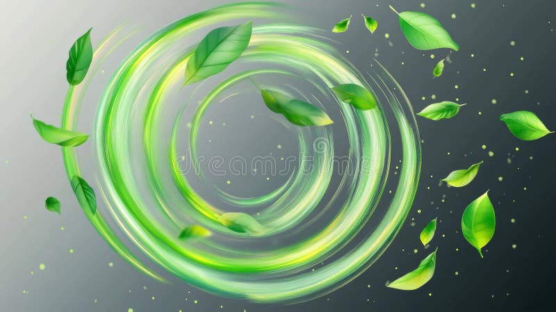 Isolated Mint Leaves in Flight with Abstract Wind Swirls on a ...
