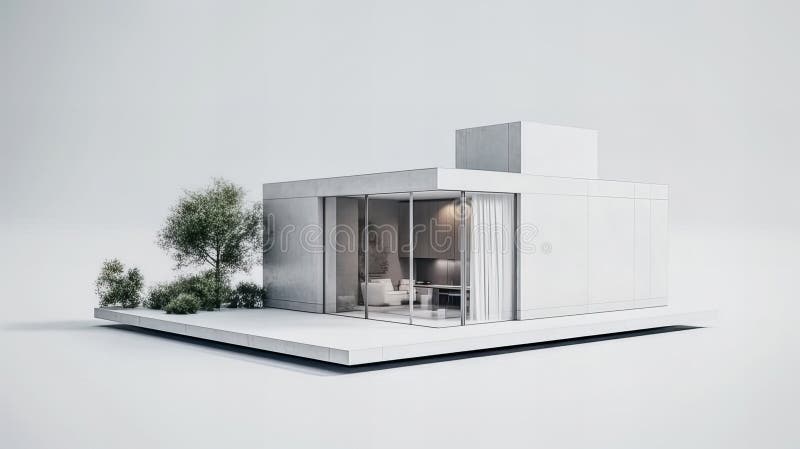 Isolated Mockup of a 3D House Standing on a White Surface Stock ...