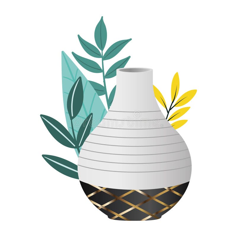 Isolated Modern Artisan Vase Surrounded by Leaves Vector Stock Vector ...