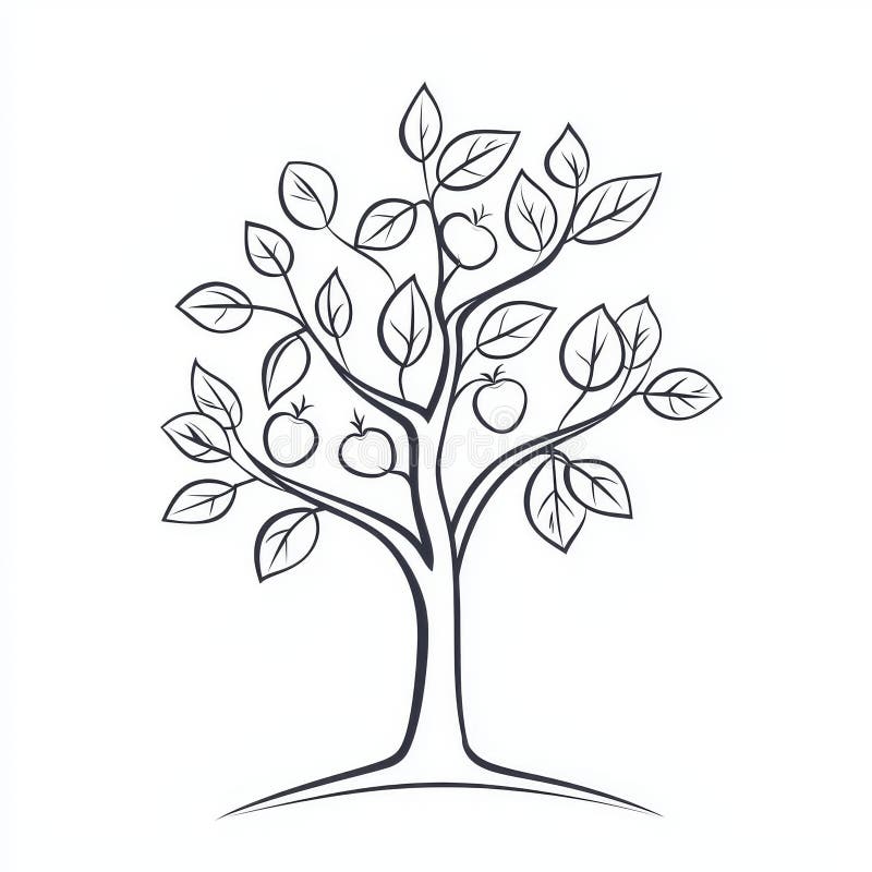 An Isolated Modern Illustration Featuring a Hand-drawn Fruit Tree in a ...