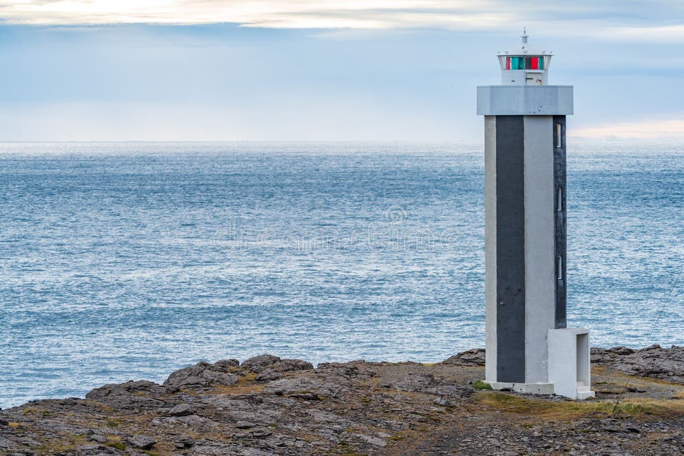 Isolated Modern Lighthouse Closeup View with Text Space Stock Image ...