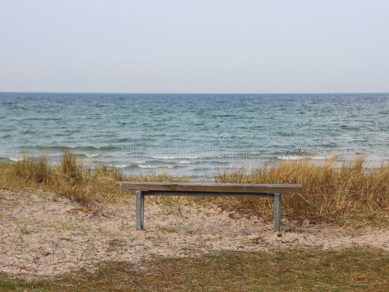 Isolated Modern Simple Bench at Ocean Beach Stock Photo - Image of ...