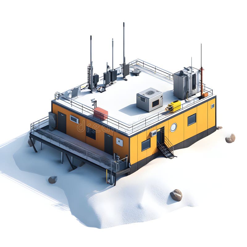 Isolated, Modular Structure Situated Atop a Snowy Landscape Stock ...