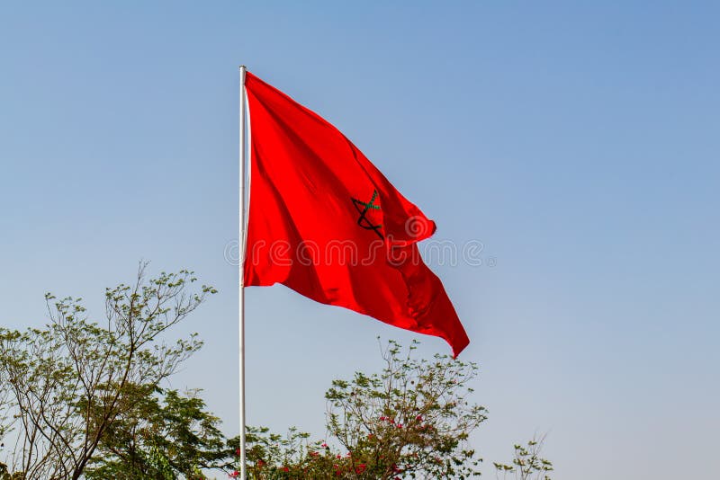 Isolated Moroccan Flag Waving in a Blue Sky Stock Image - Image of ...