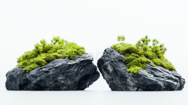 An Isolated Moss-covered and Grass-covered Rock Stock Image - Image of ...