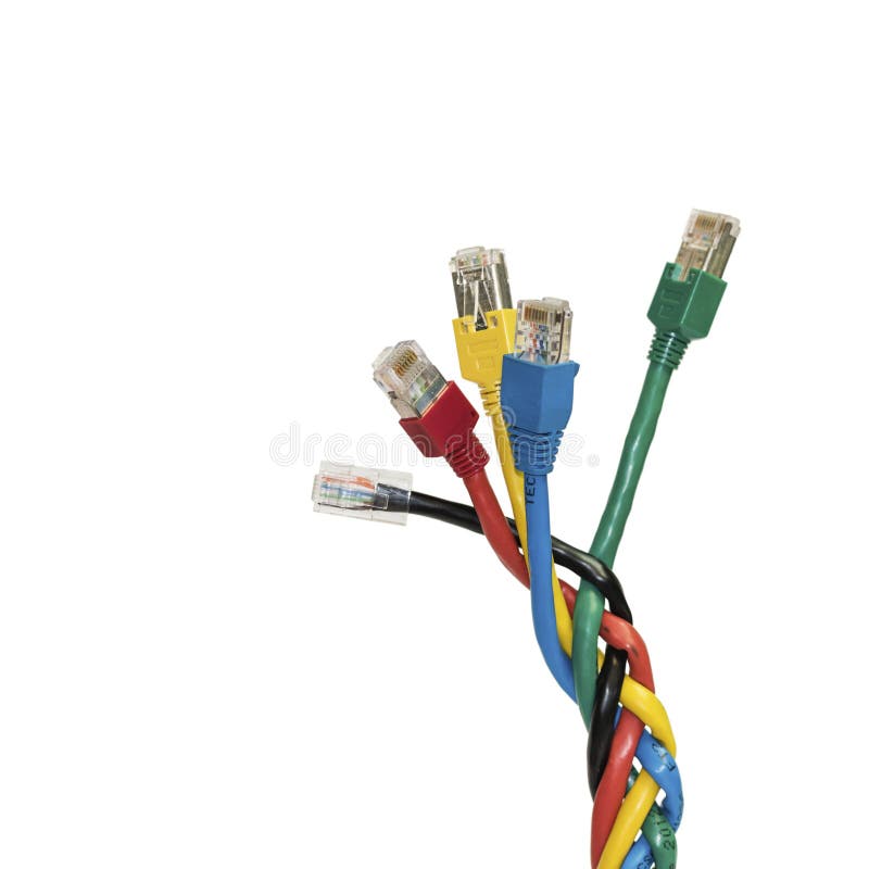Isolated Multi Colored Ethernet Cables Braided in Spikelet, White ...
