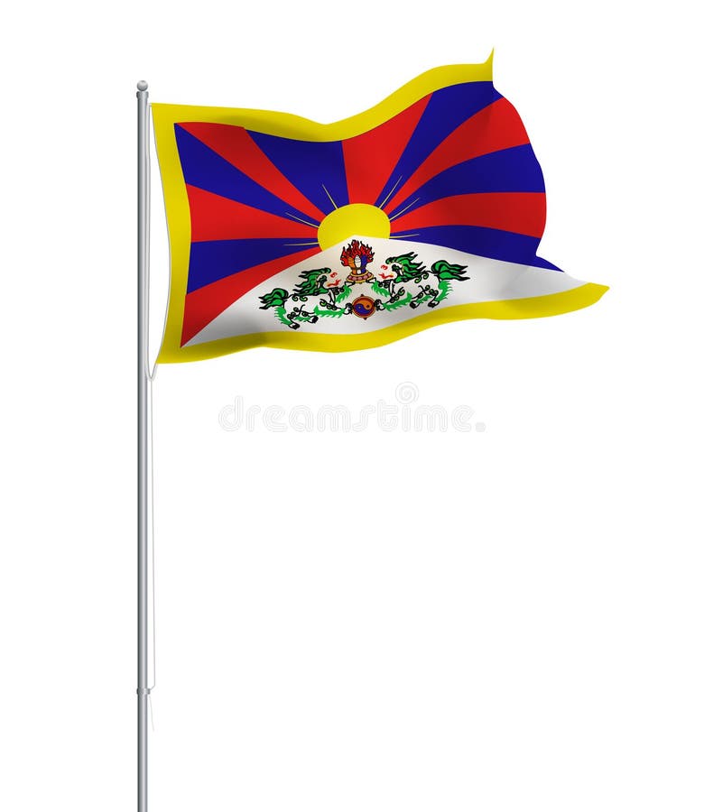Tibet Flag Waving on Pole.Isolated National Flag of Tibet Stock ...