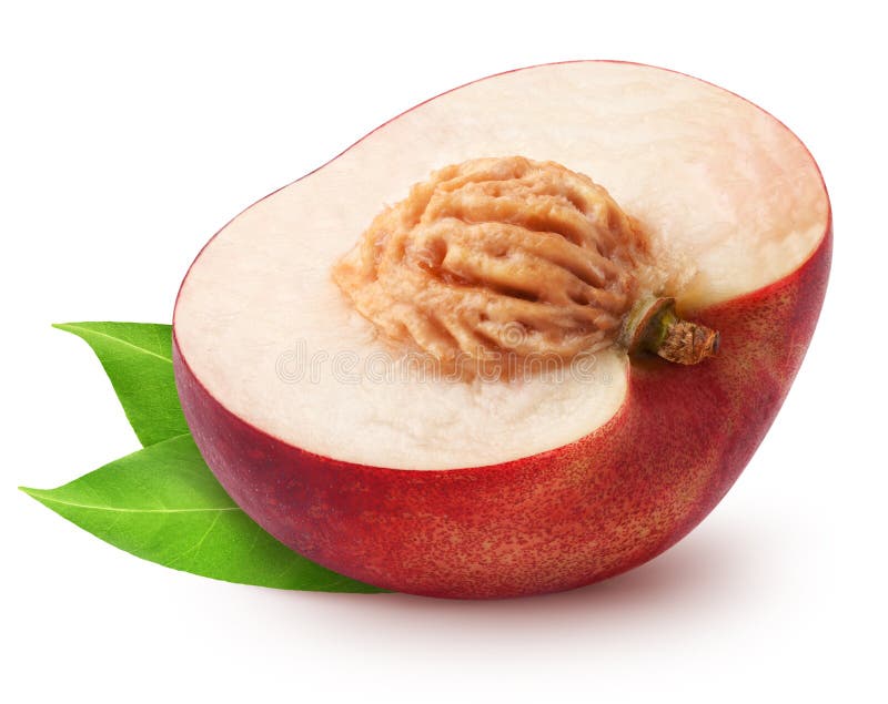 Isolated Nectarine. Half of Nectarine Fruit with Leaves Isolated on ...