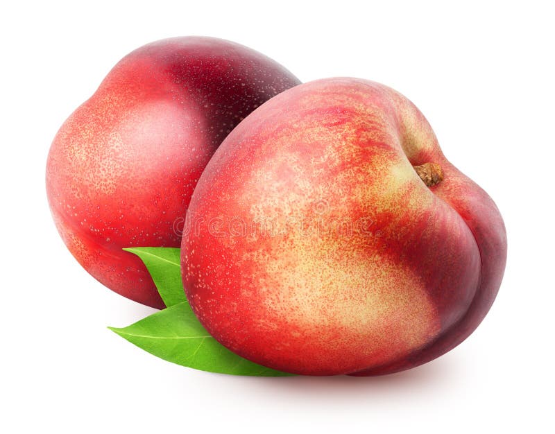 Isolated Nectarines. Two Whole Nectarine Fruits with Leaves Isolated on ...