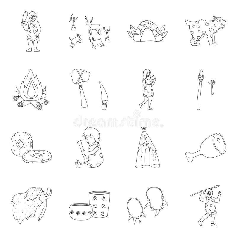 Vector Illustration of Ancient and Primitive Icon. Collection of ...