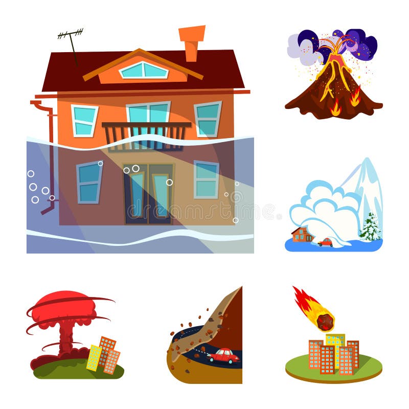 Vector Illustration of Cataclysm and Disaster Symbol. Set of Cataclysm ...