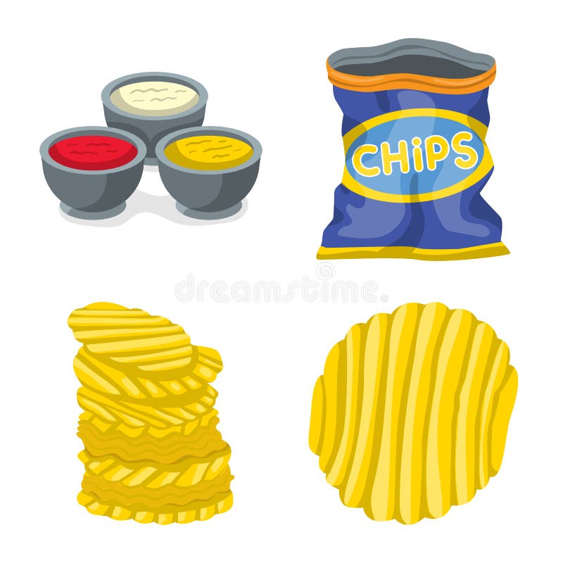 Isolated Object of Chips and Crisp Icon. Collection of Chips and Food ...