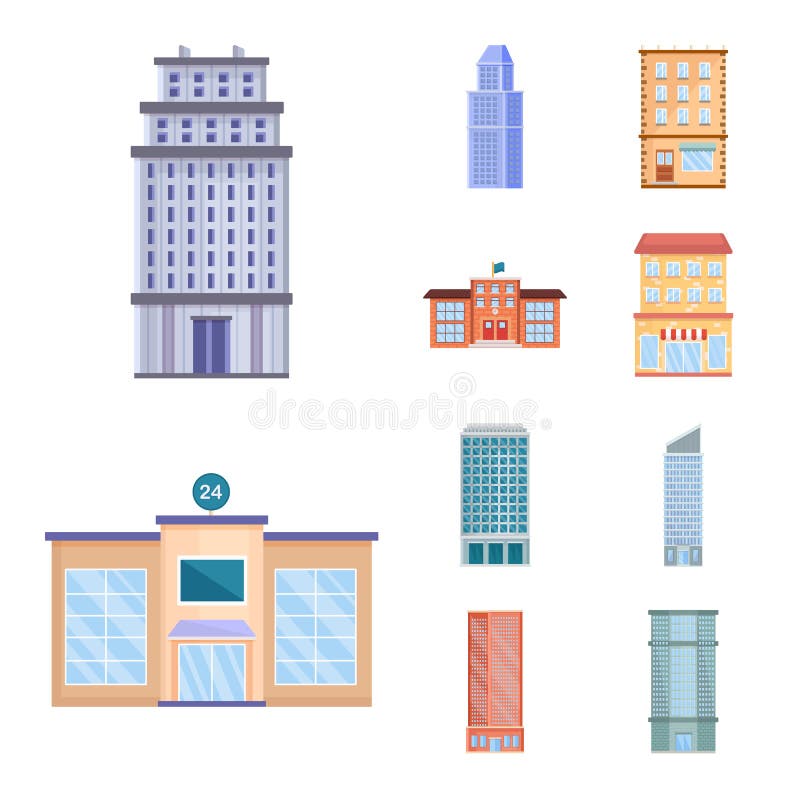 Isolated Object of Facade and Building Icon. Set of Facade and Exterior ...